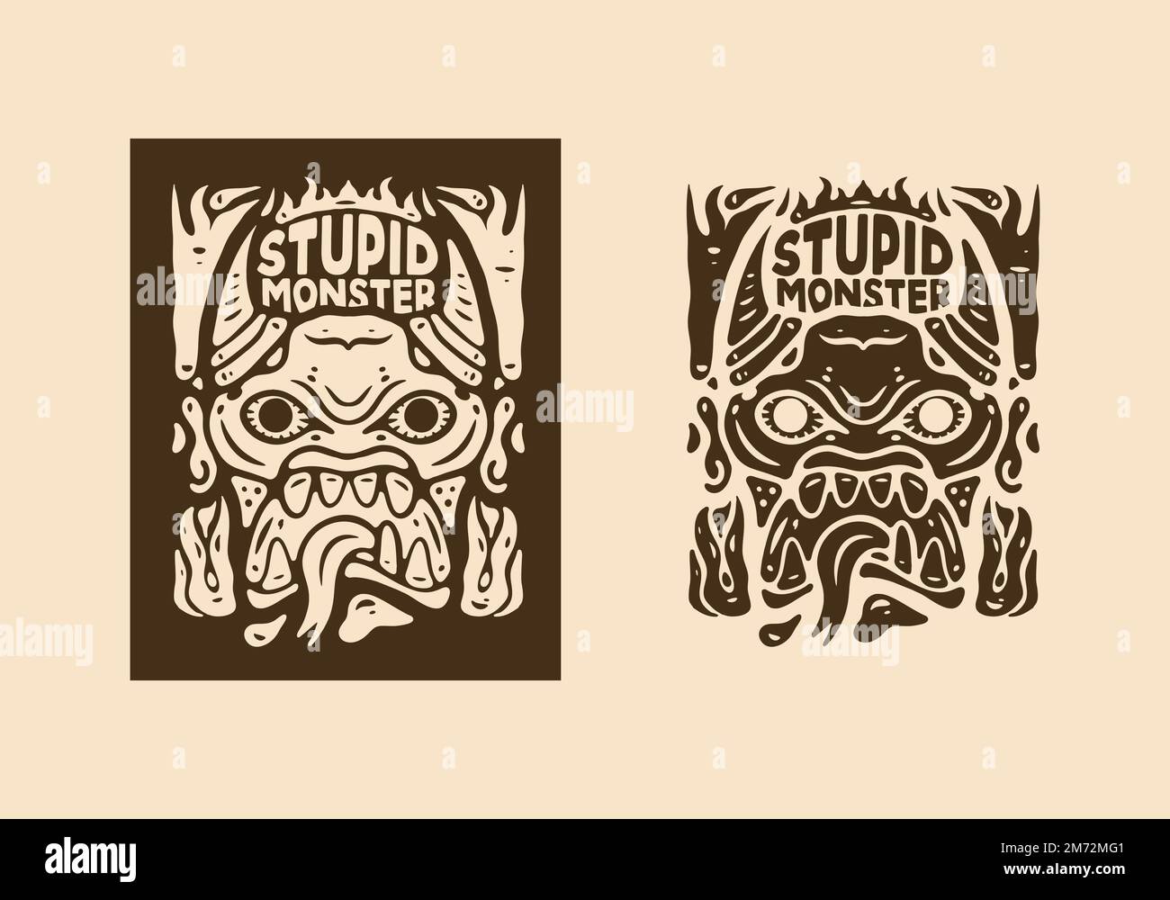 Illustration drawing design of monster face with open mouth and hanging ...