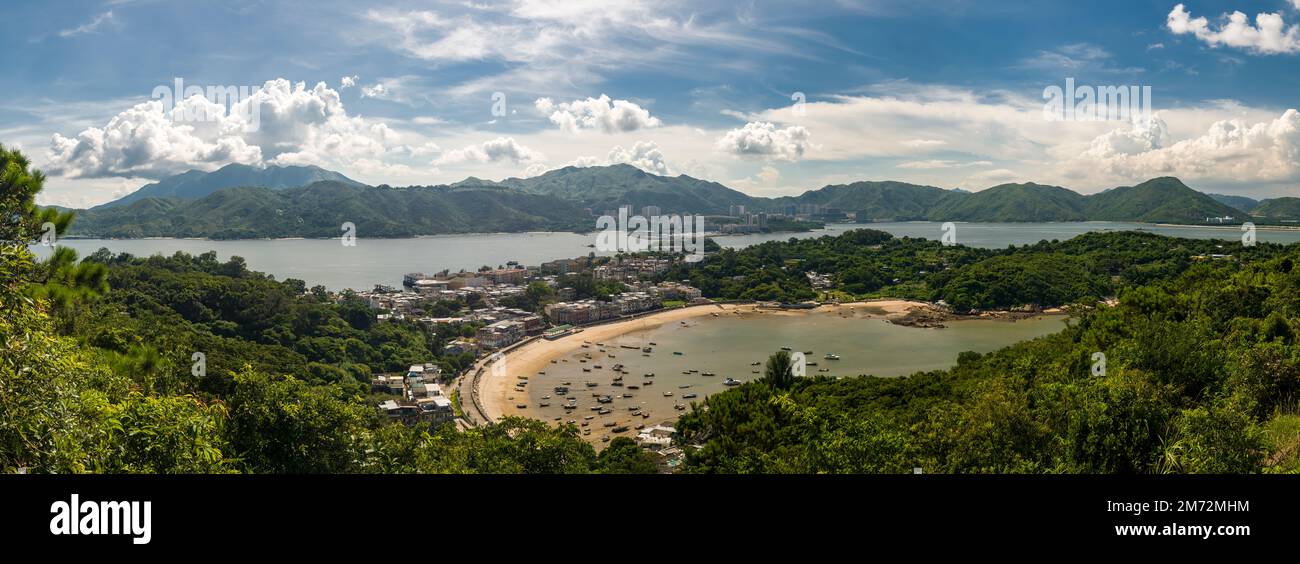 Panorama of Peng Chau, one of Hong Kong's Outlying Islands, from Finger Hill with Discovery Bay ...