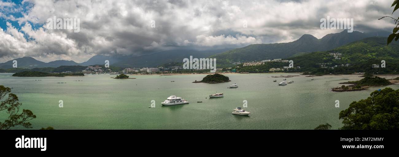 Panorama of Port Shelter, looking west towards Sai Kung town centre and waterfront, with the ...