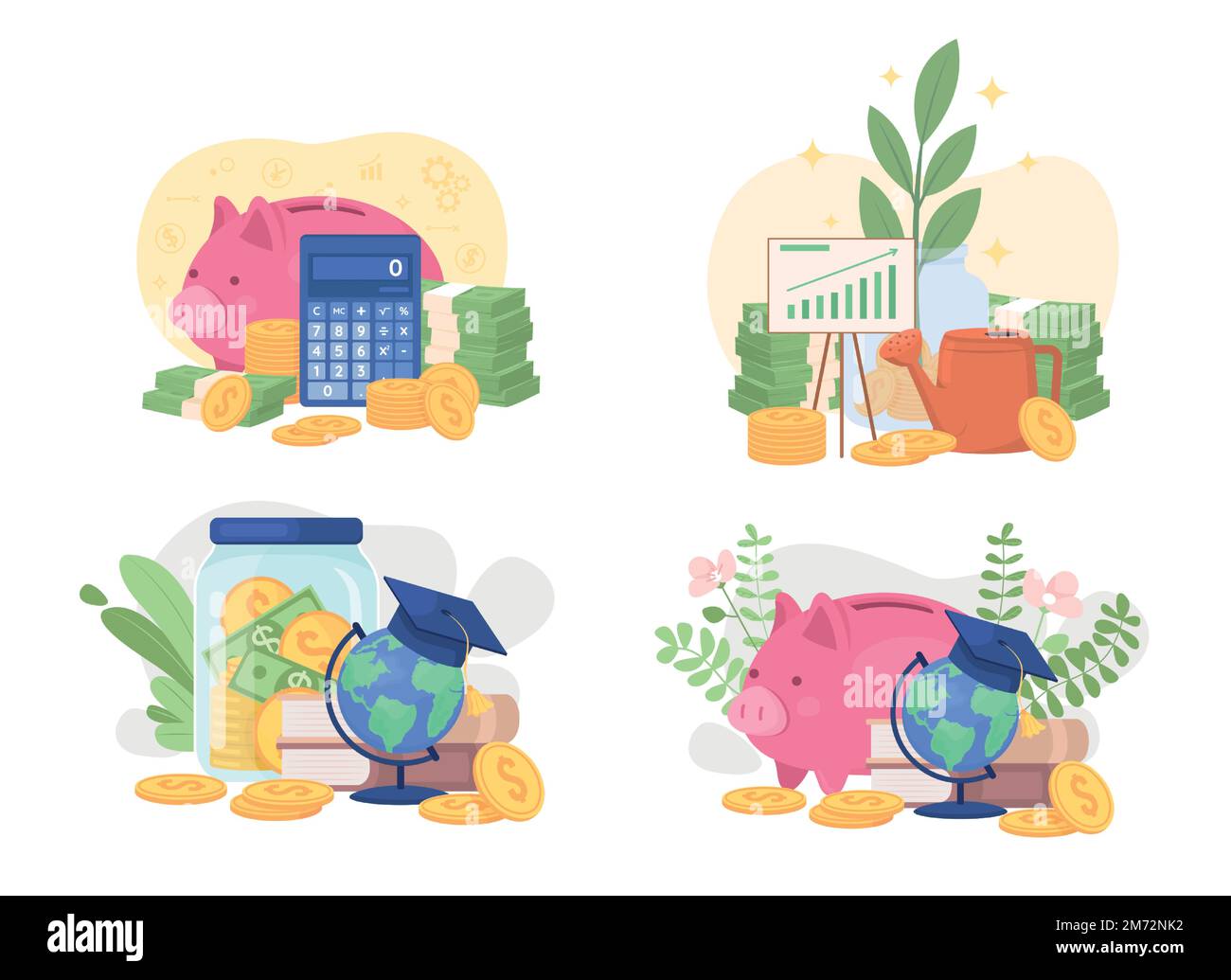 Personal savings flat concept vector illustration set Stock Vector ...