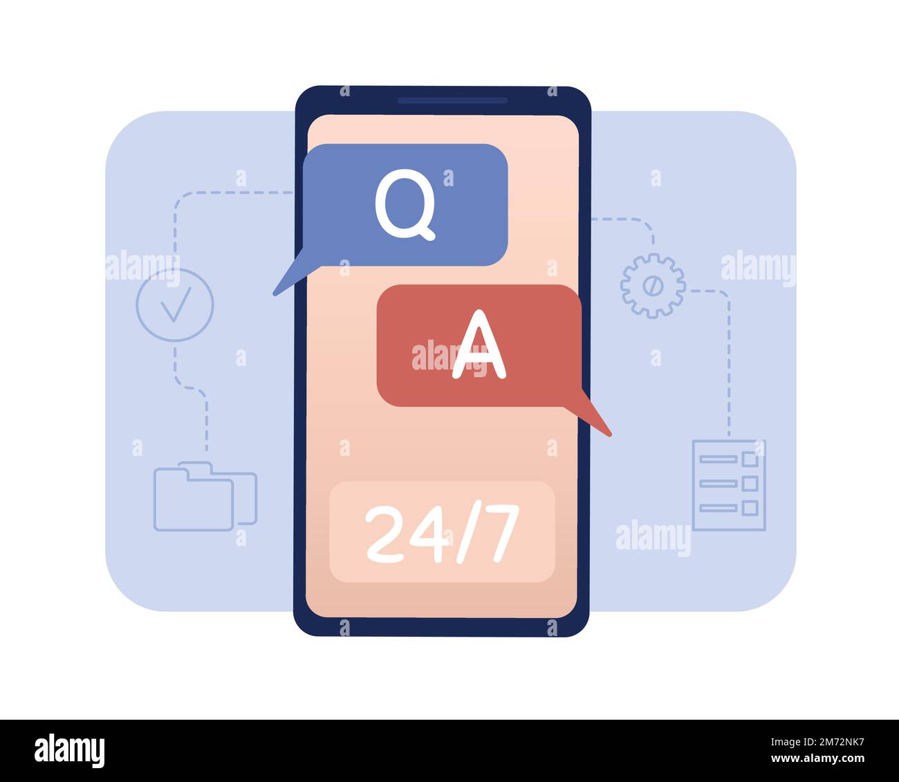 Live tech support via mobile phone 2D vector isolated illustration ...