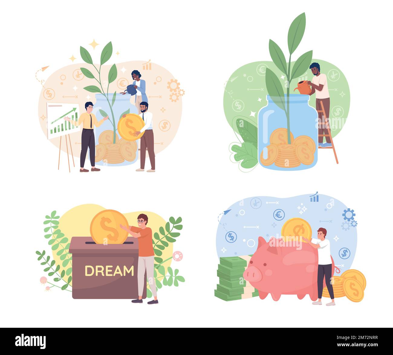 Financial goal achievement flat concept vector illustration set Stock ...