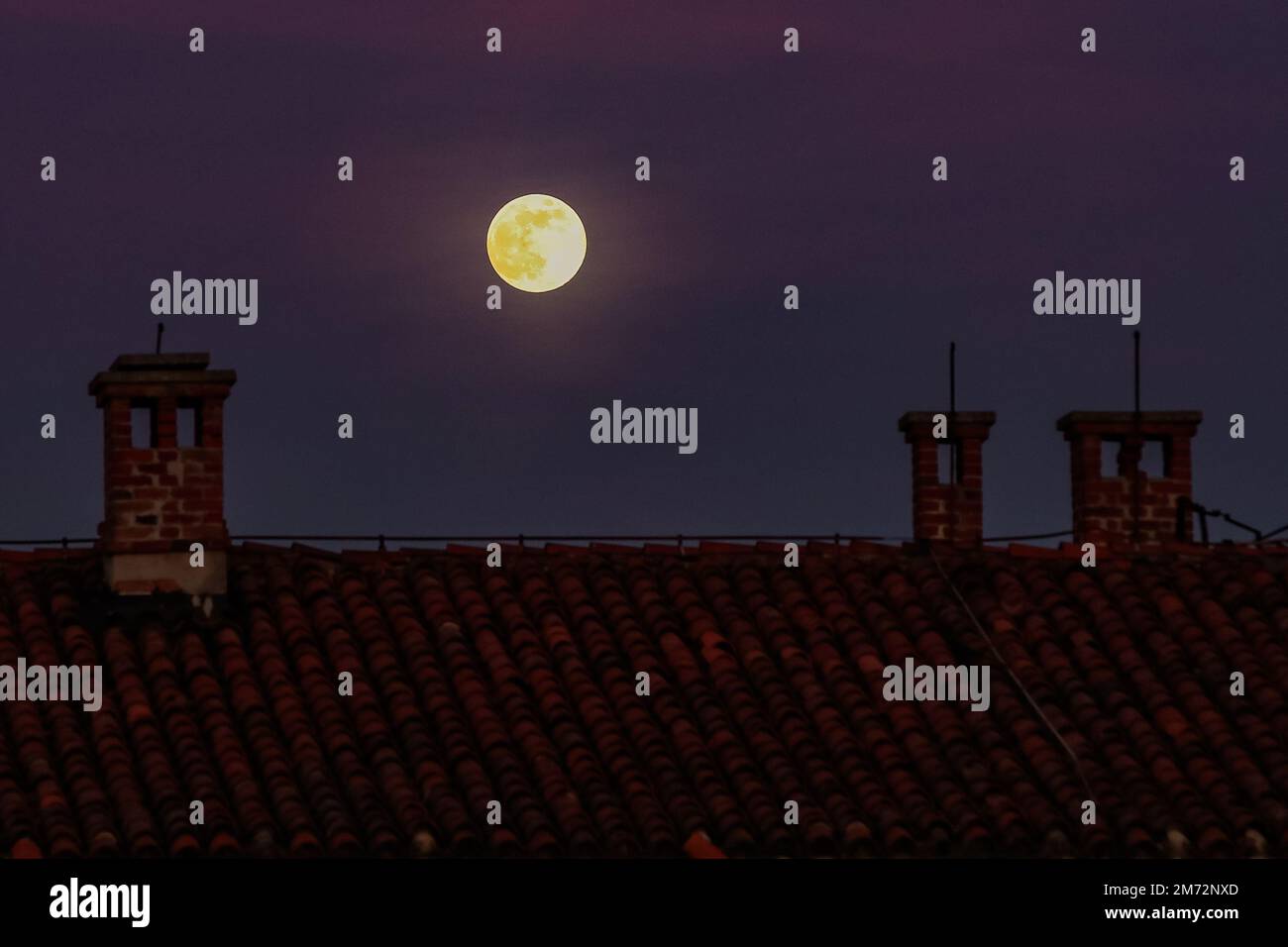 Full moon known as a “Wolf Moon” rise over Zadar, Croatia on January 6 ...