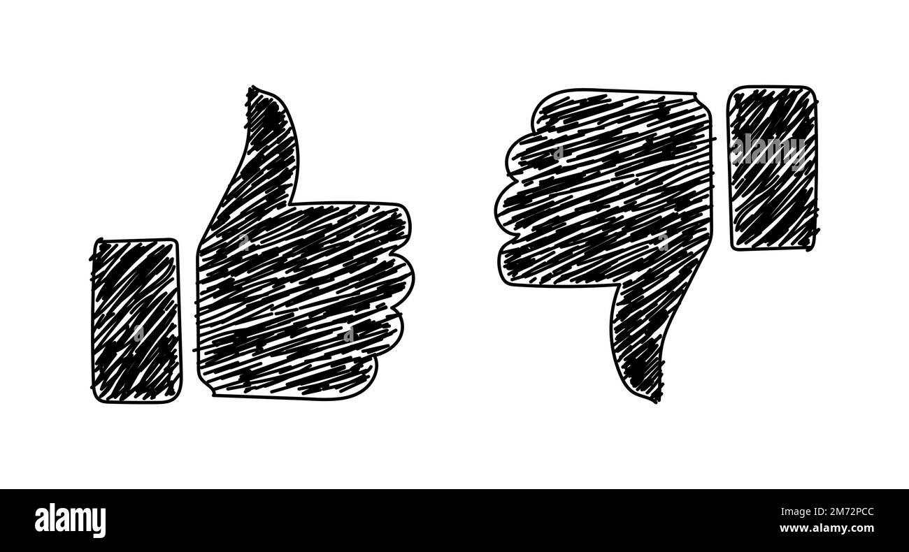 Thumbs up and thumbs down. Like and dislike icons. Simple doodle thin ...