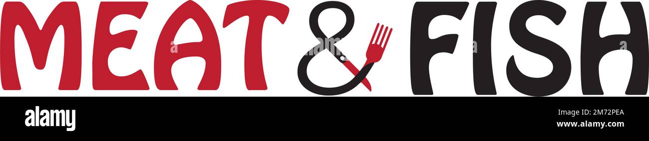 A vector of Meat and Fish minimalistic logo for a restaurant on a white ...