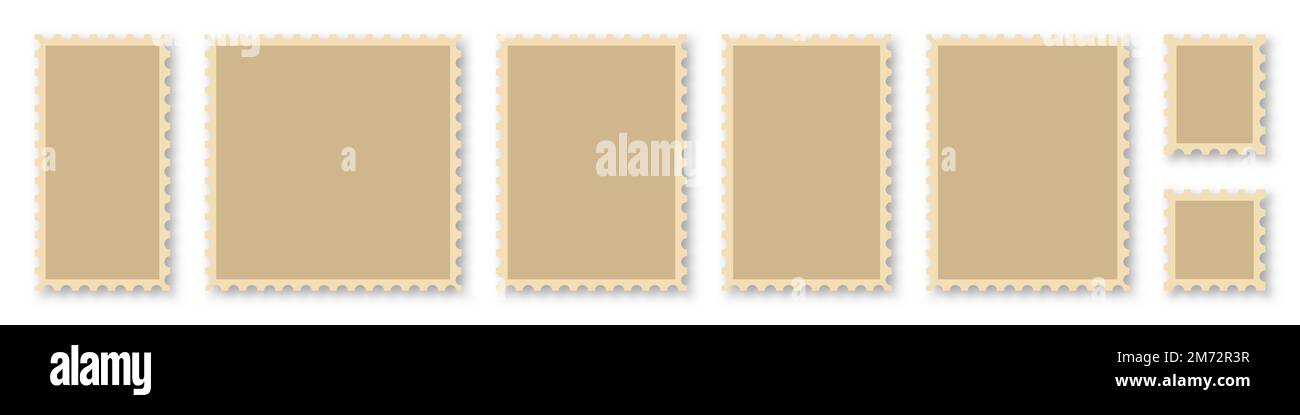 Blank postage stamps frames set. Mockup postage stamps with shadow ...