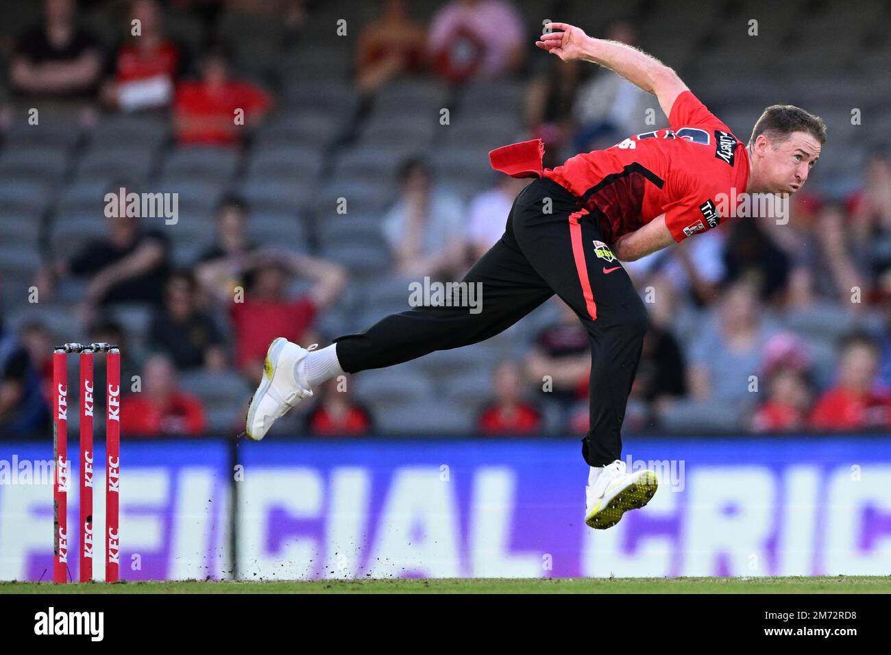 Tom Rogers of the Renegades bowls during the Big Bash League (BBL ...