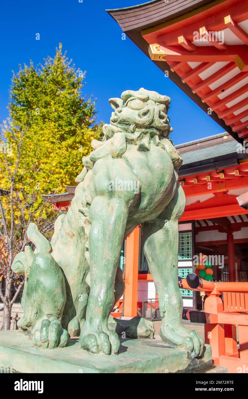 Kobe Japan Dec 6th 2022: the bronze statue Komainu in Ikuta Shrine. it ...