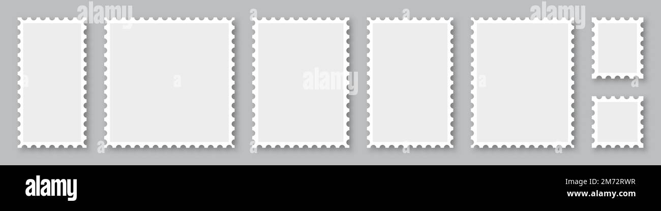 Blank postage stamps frames set. Mockup postage stamps with shadow ...