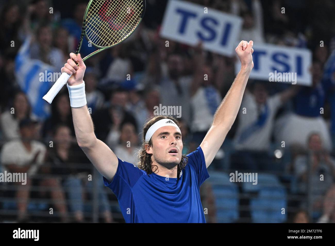 Stephanos Tsitsipas of Greece celebrates his win over Matteo Berrettini ...