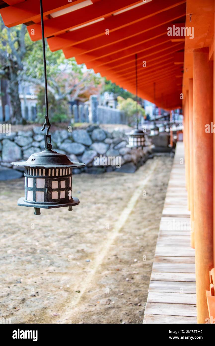 the lantern in Itsukushima Shrine. A Shinto shrine on the island of ...