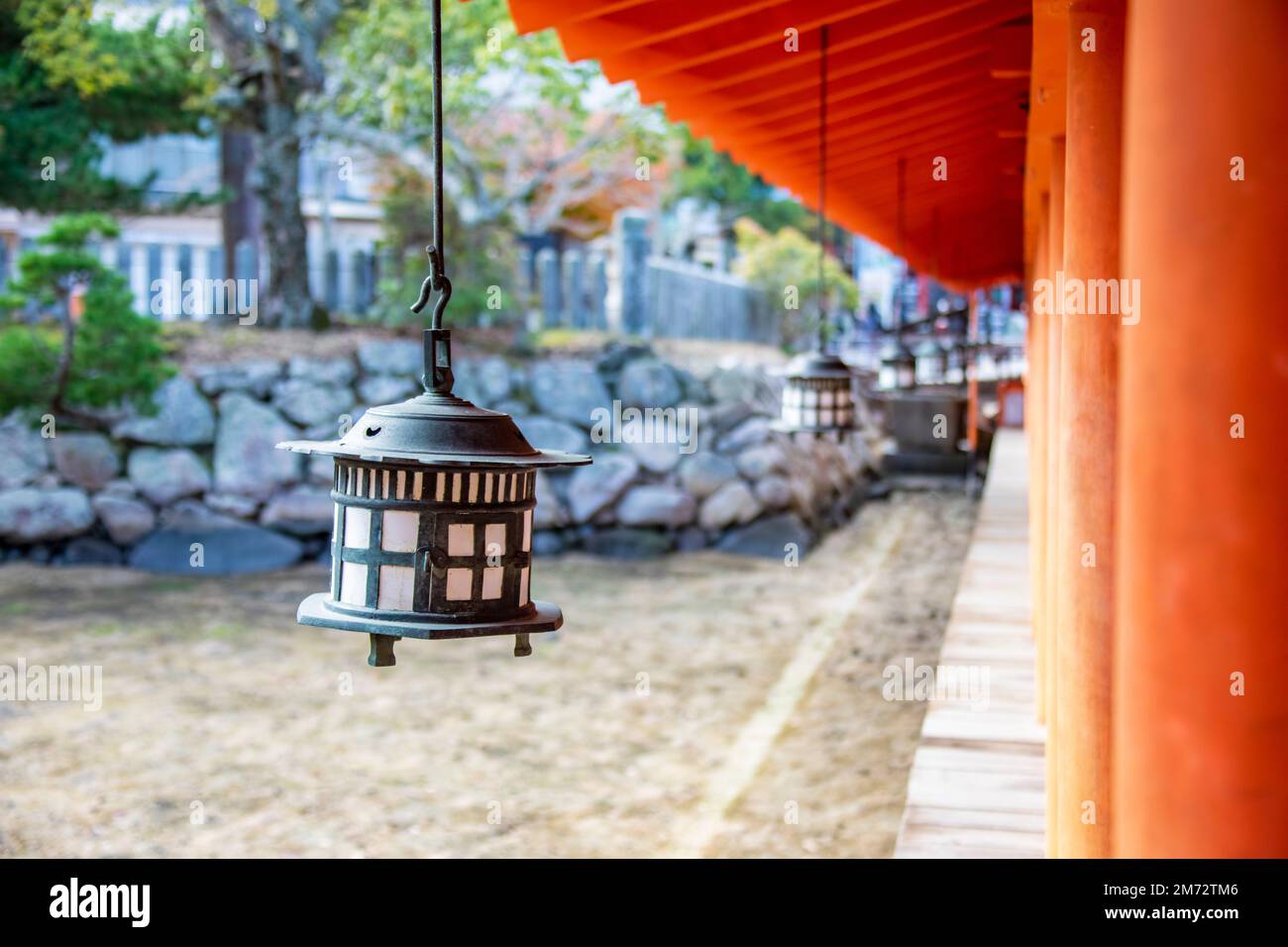 the lantern in Itsukushima Shrine. A Shinto shrine on the island of ...