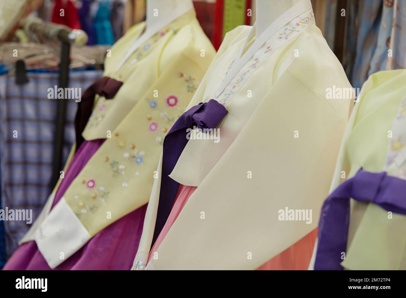 Korean traditional clothing Hanbok displayed in the store Stock Photo ...