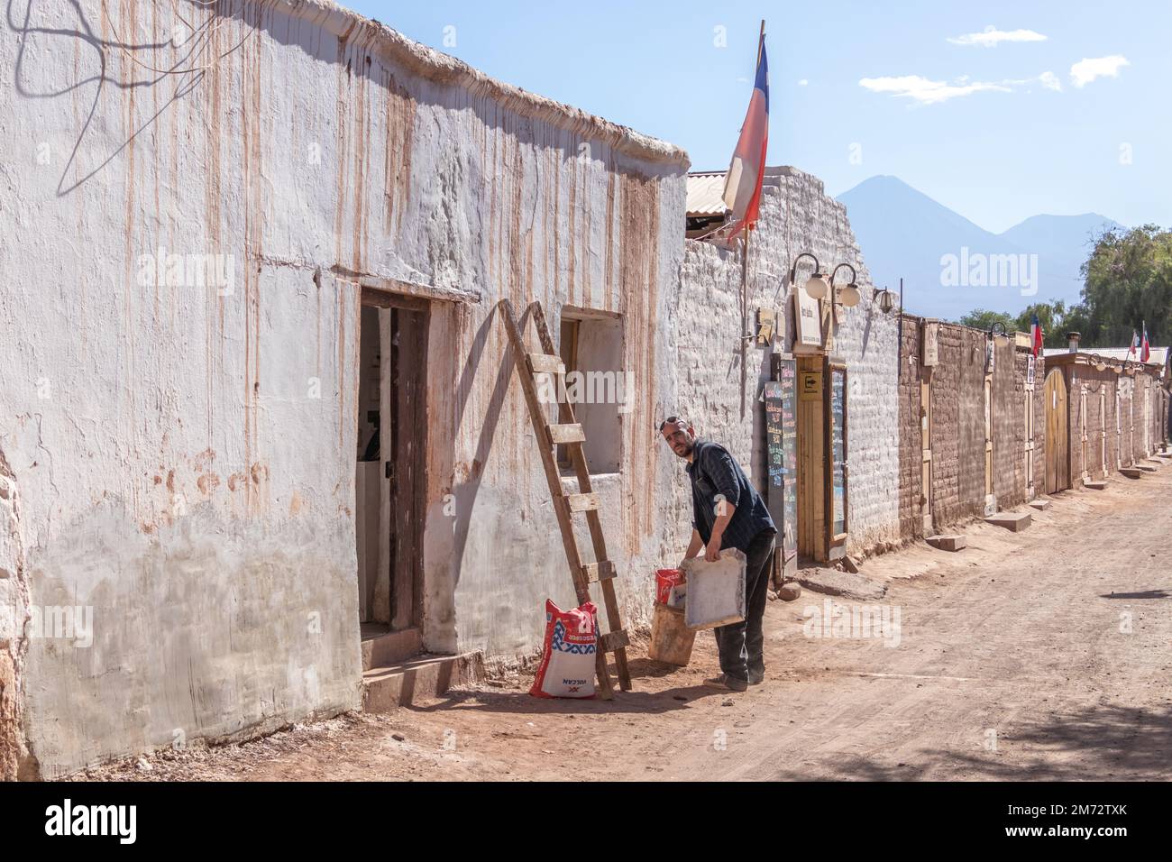 Paved streets of San Pedro de Atacama, the only oasis in Atacama desert ...