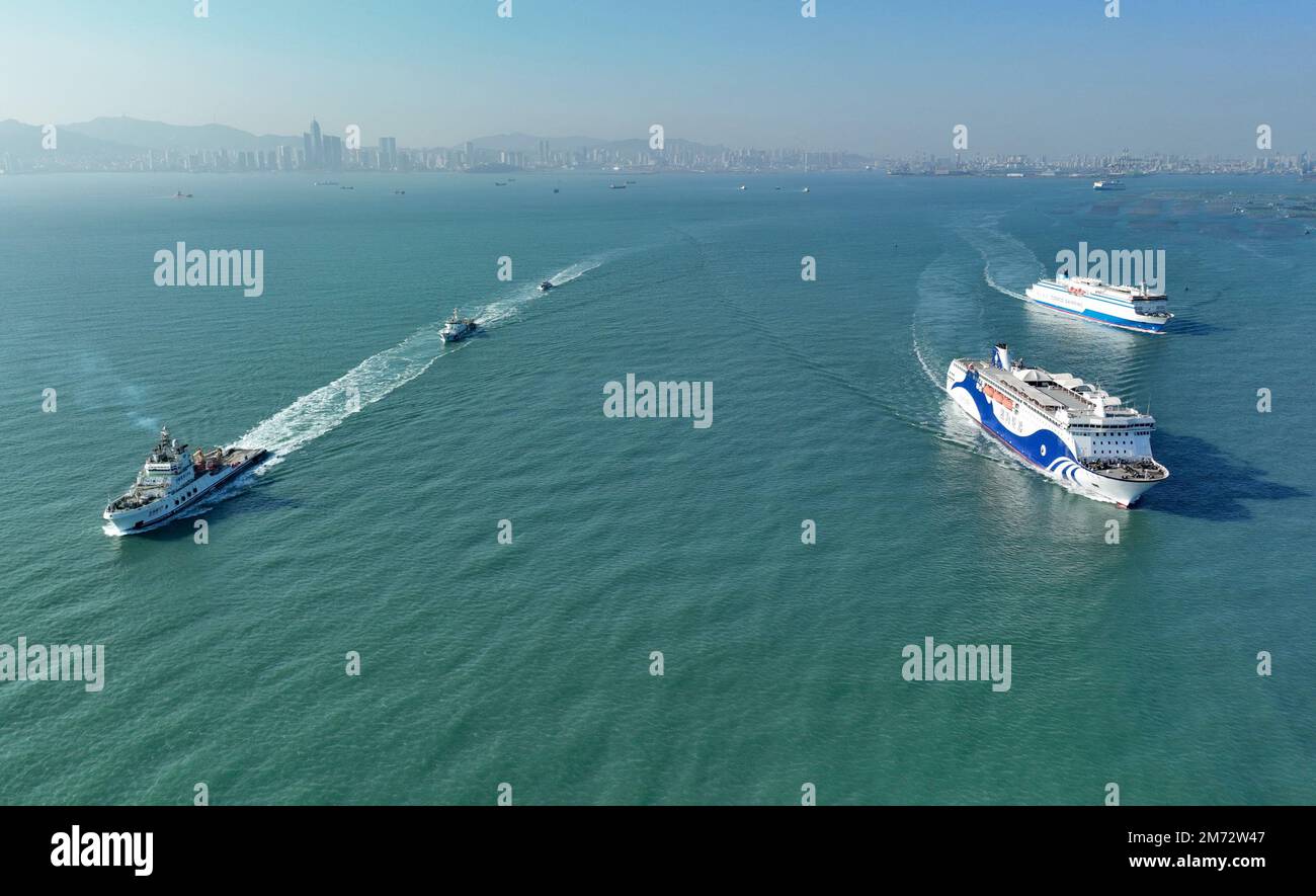 YANTAI, CHINA - JANUARY 7, 2023 - A ship taking part in a joint cruise ...