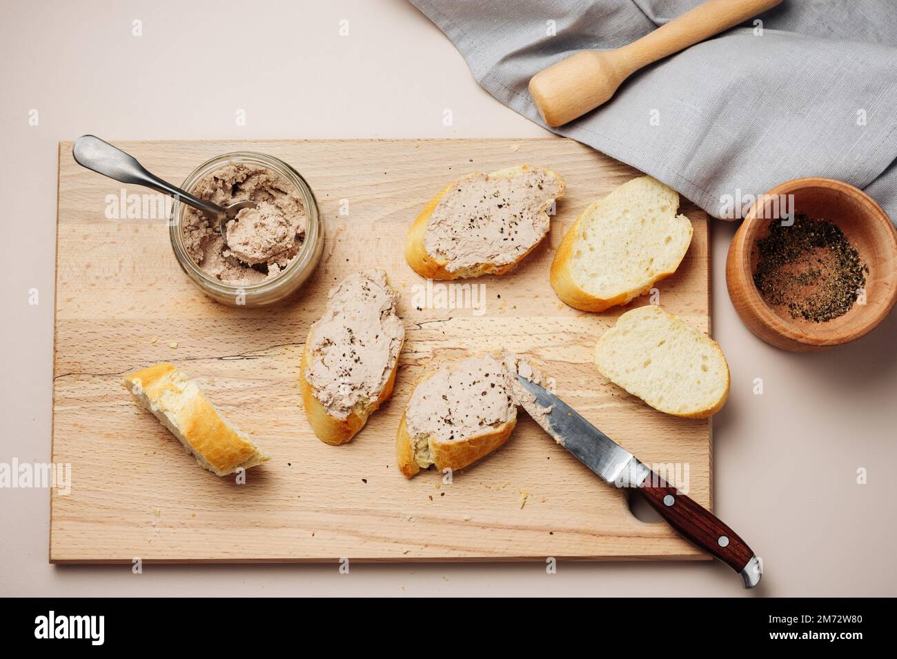 Homemade liver pate spread on baguette slices Stock Photo - Alamy