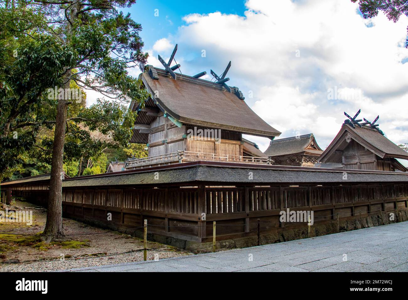 the view of the building and wall in shrine Izumo-taisha in Izumo, Shimane, one of the most ...