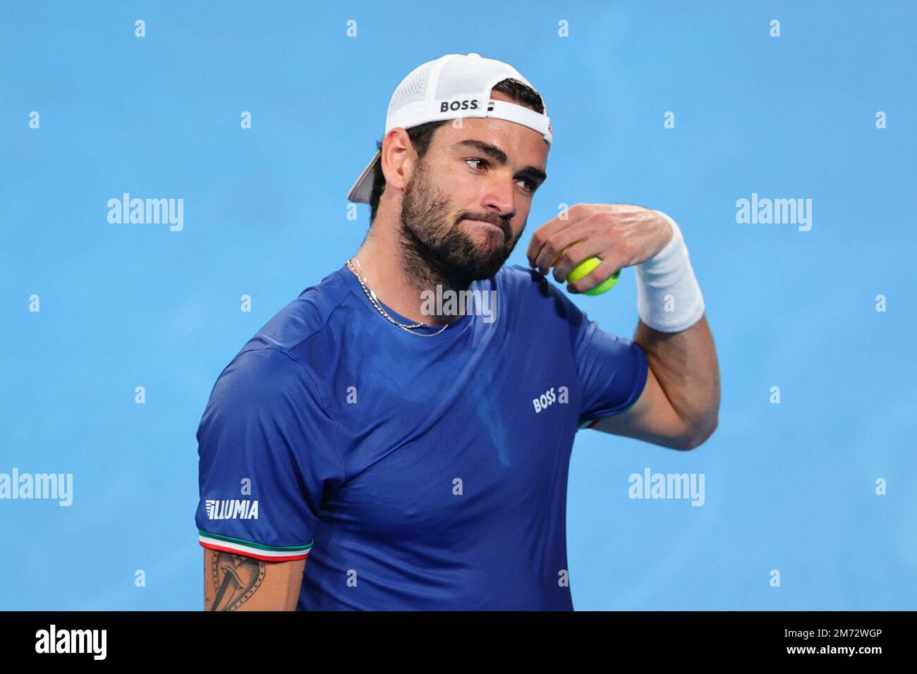 Sydney, Australia. 07th Jan, 2023. Matteo Berrettini of Italy reacts during the Semi Final match ...