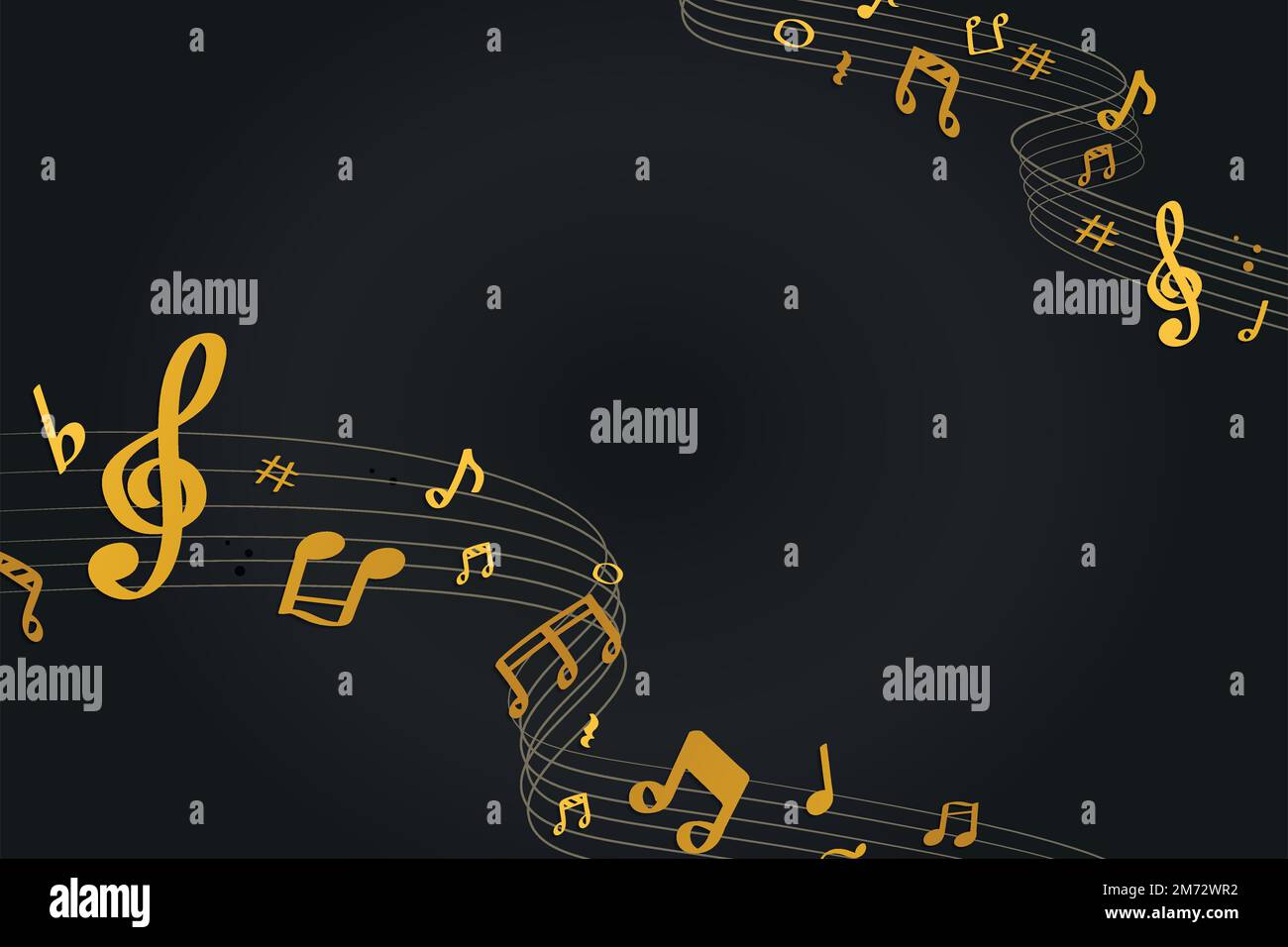 Yellow flowing music notes on black background vector Stock Vector ...