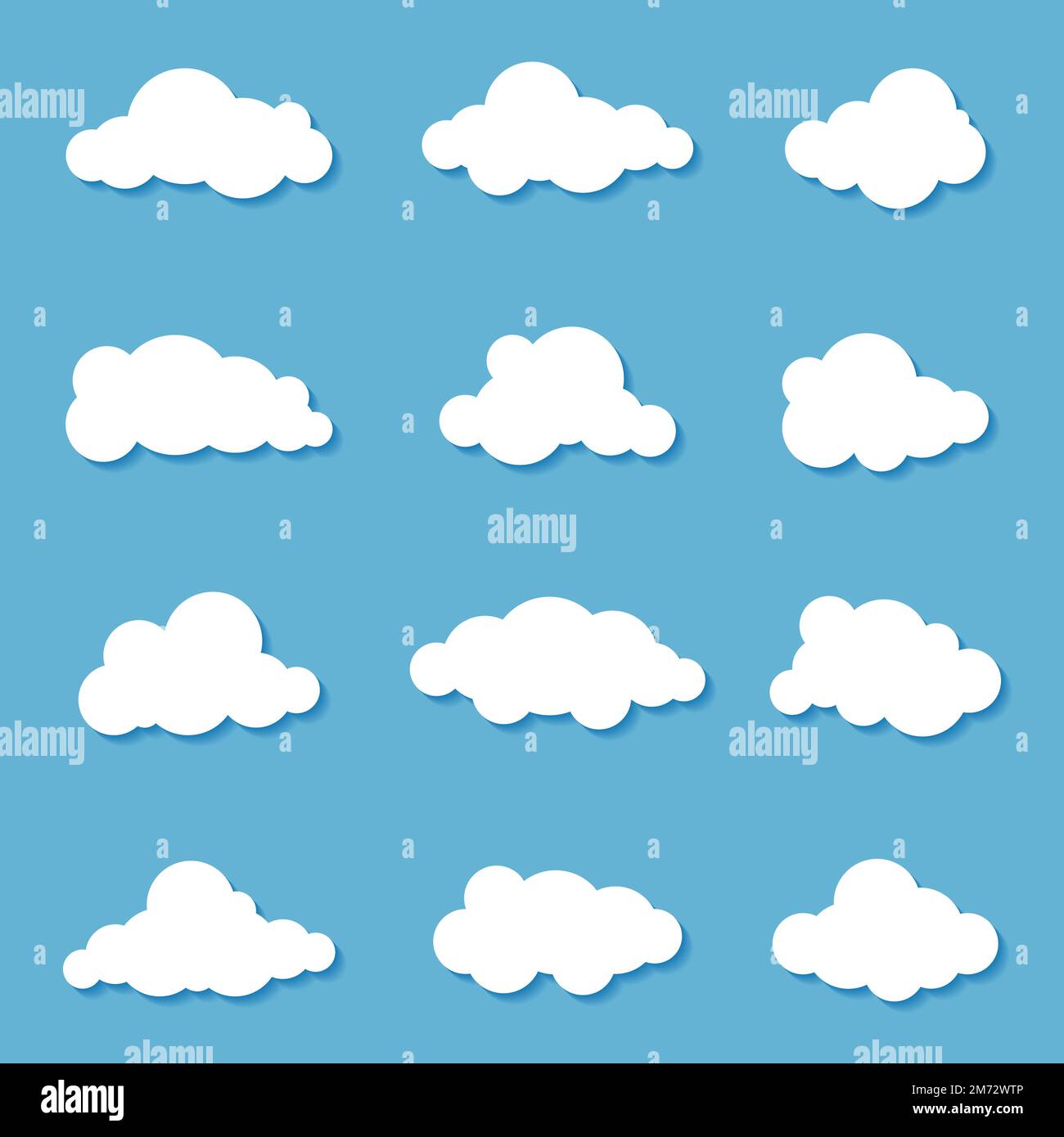 Different clouds on blue sky in origami design. Collection of white ...
