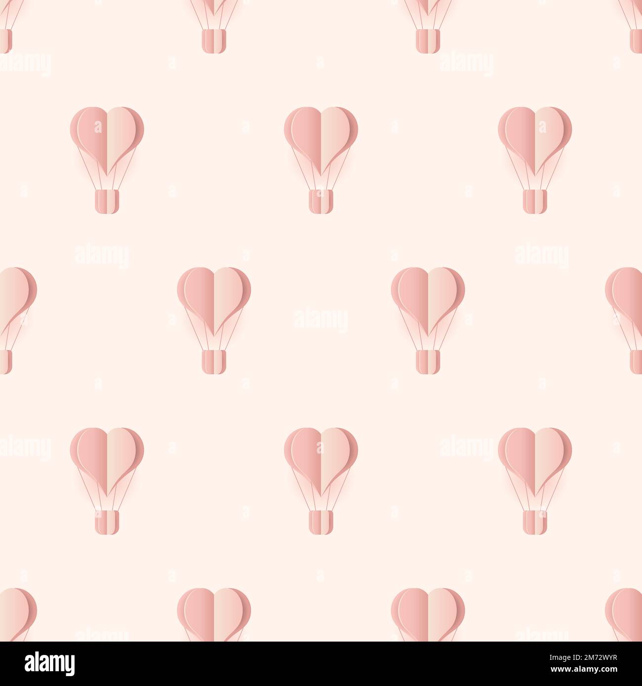 Seamless pattern with heart hot air balloon paper art style. Pattern ...