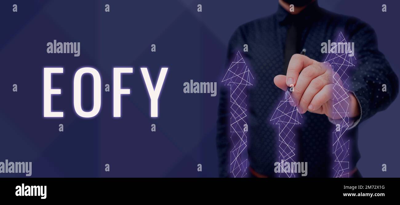 Conceptual caption Eofy. Word Written on a mega sale held on an end of ...