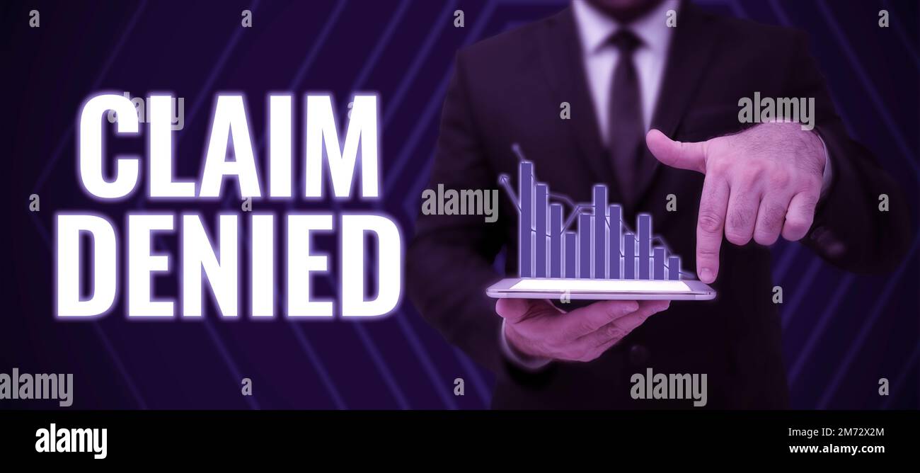 Text caption presenting Claim Denied. Business concept Requested ...