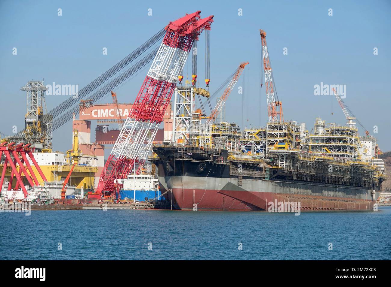 YANTAI, CHINA - JANUARY 7, 2023 - A large floating production, storage and unloading tanker is ...