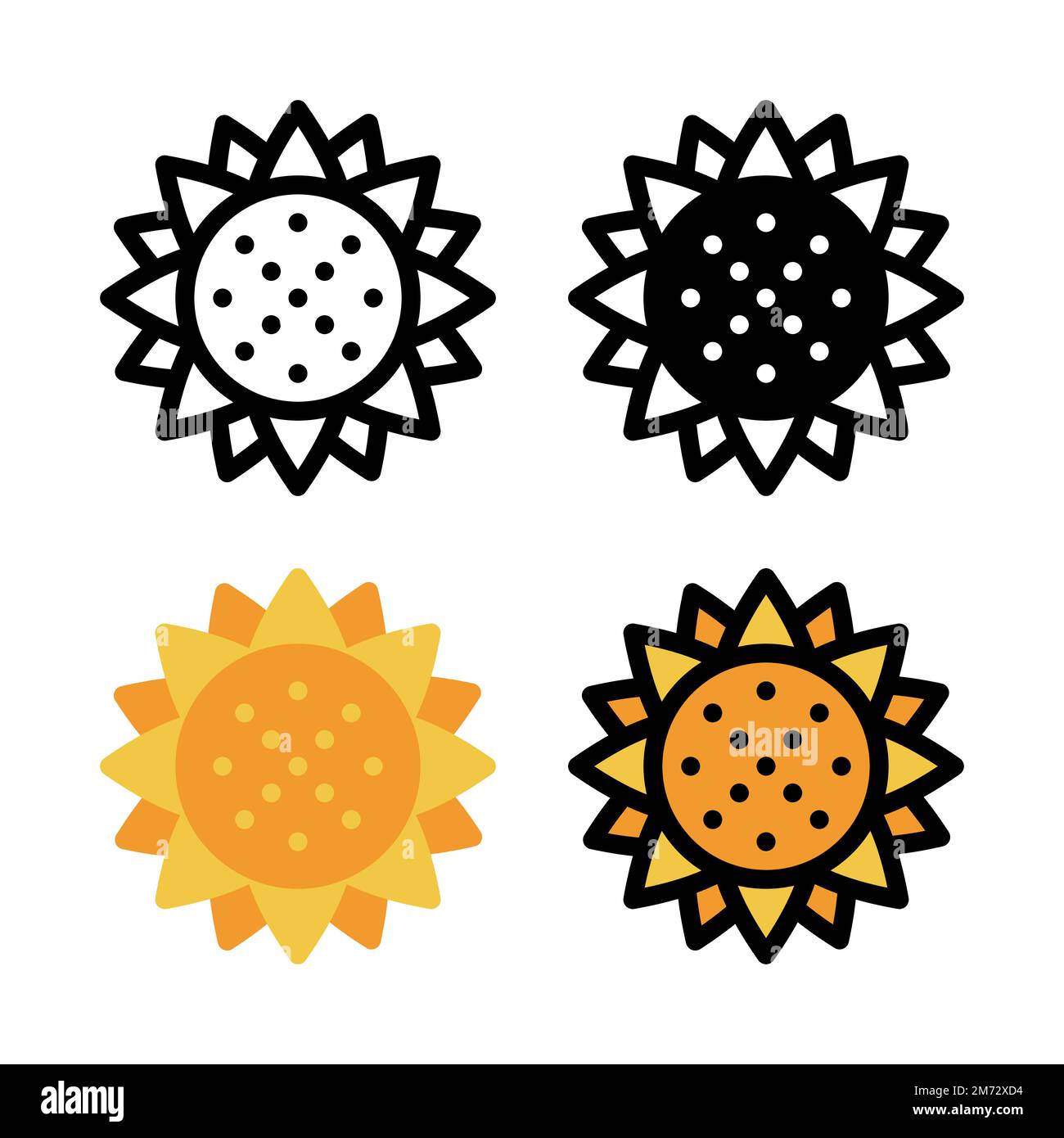 Sunflower icon set. Colorful cartoon sunflower icon. Creative geometric ...