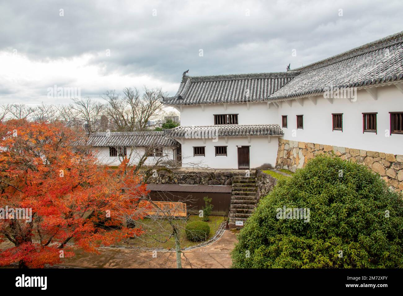 the exterior view of Nishinomaru in Himeji Castle, a hilltop Japanese ...