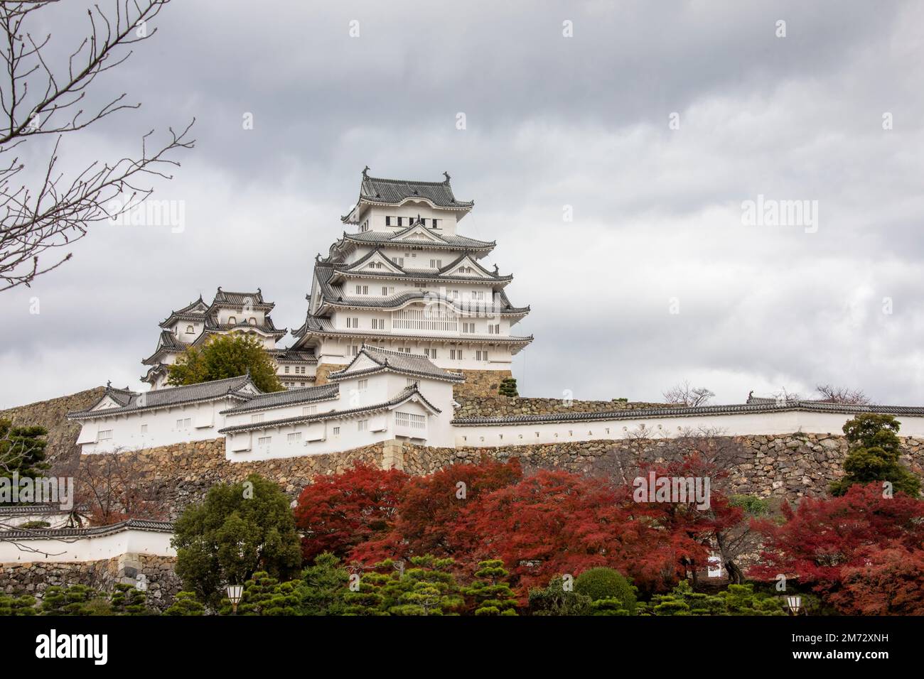 The view of Himeji Castle in autumn, a hilltop Japanese castle complex ...