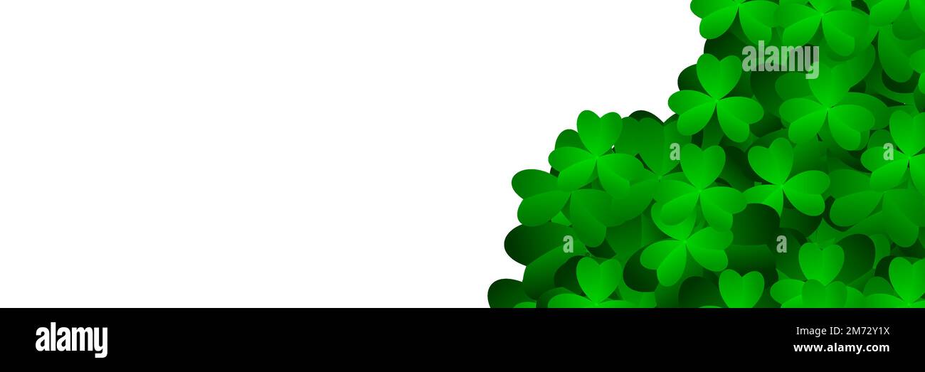 White banner with shamrock leaves. Realistic green clovers. Horizontal ...