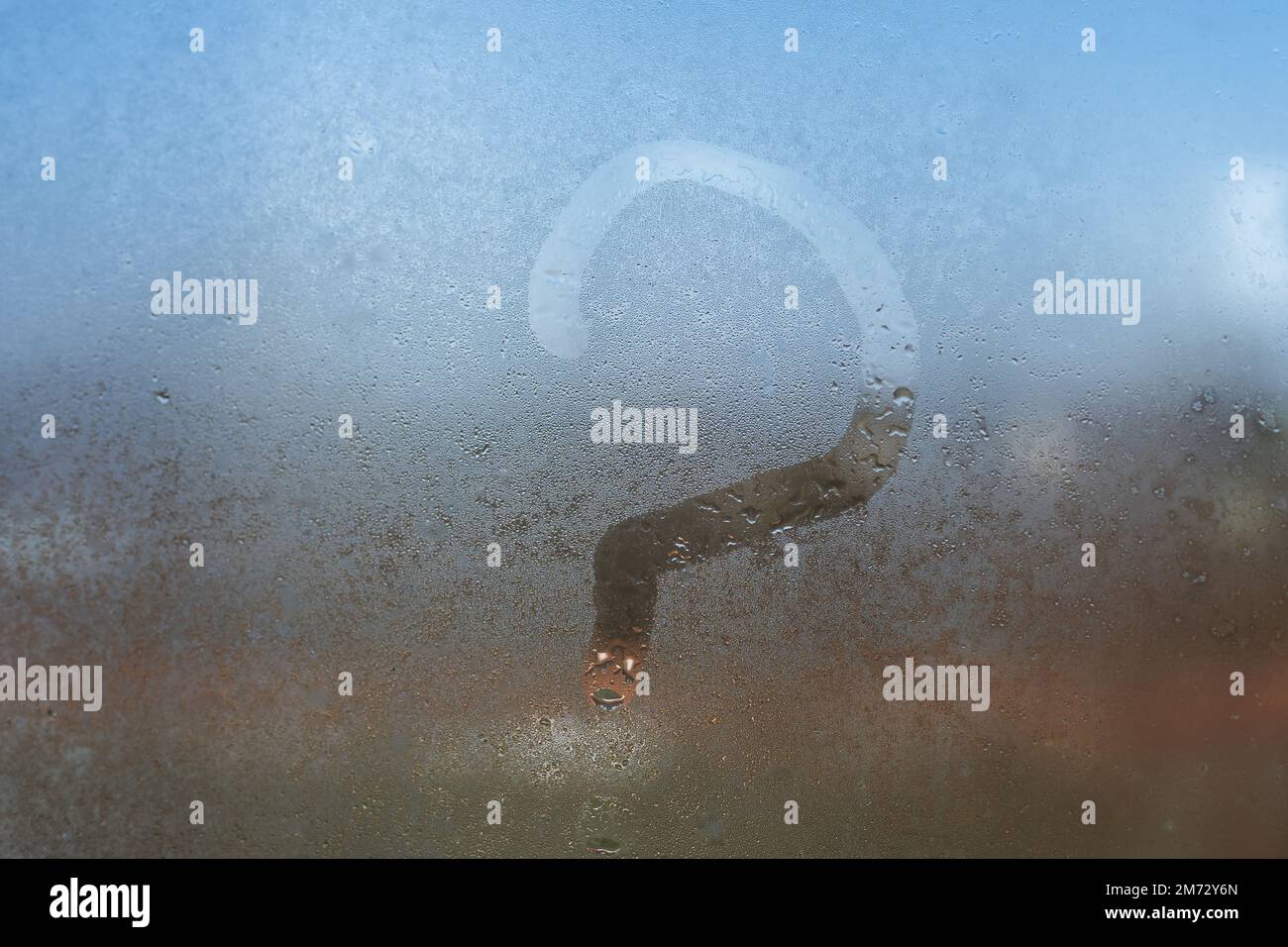 Autumn rain, the inscription on the sweaty glass - question mark Stock ...