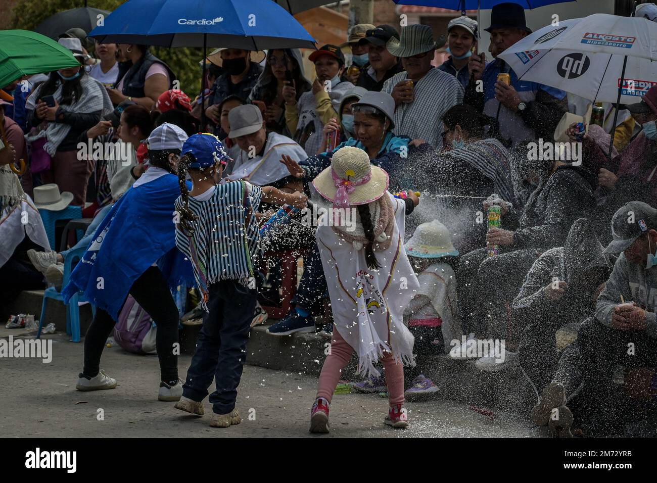 Traditional carnival game where foam, face paint and talc are used ...