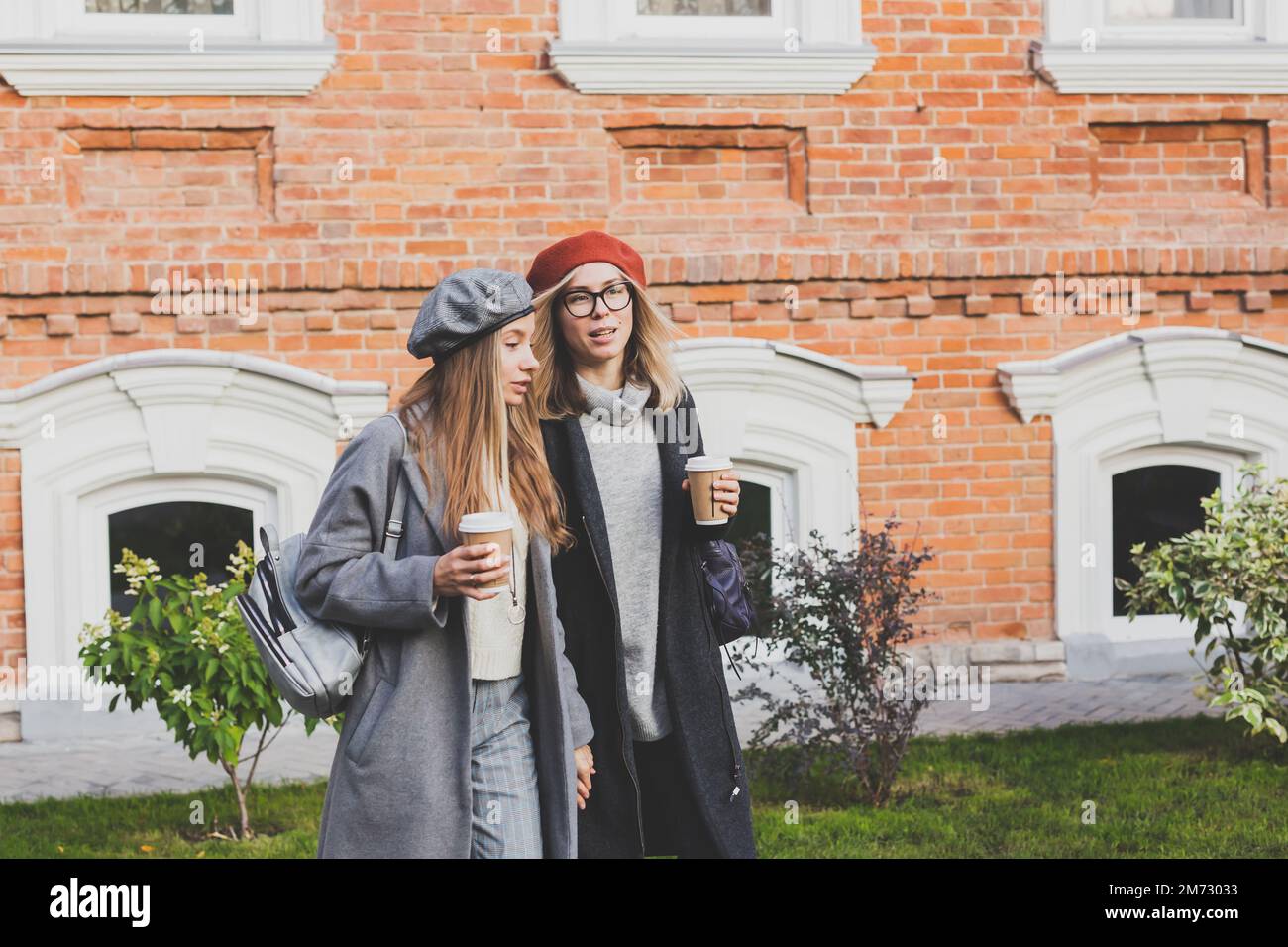 Young female best friends talking to each other discussing interesting ...