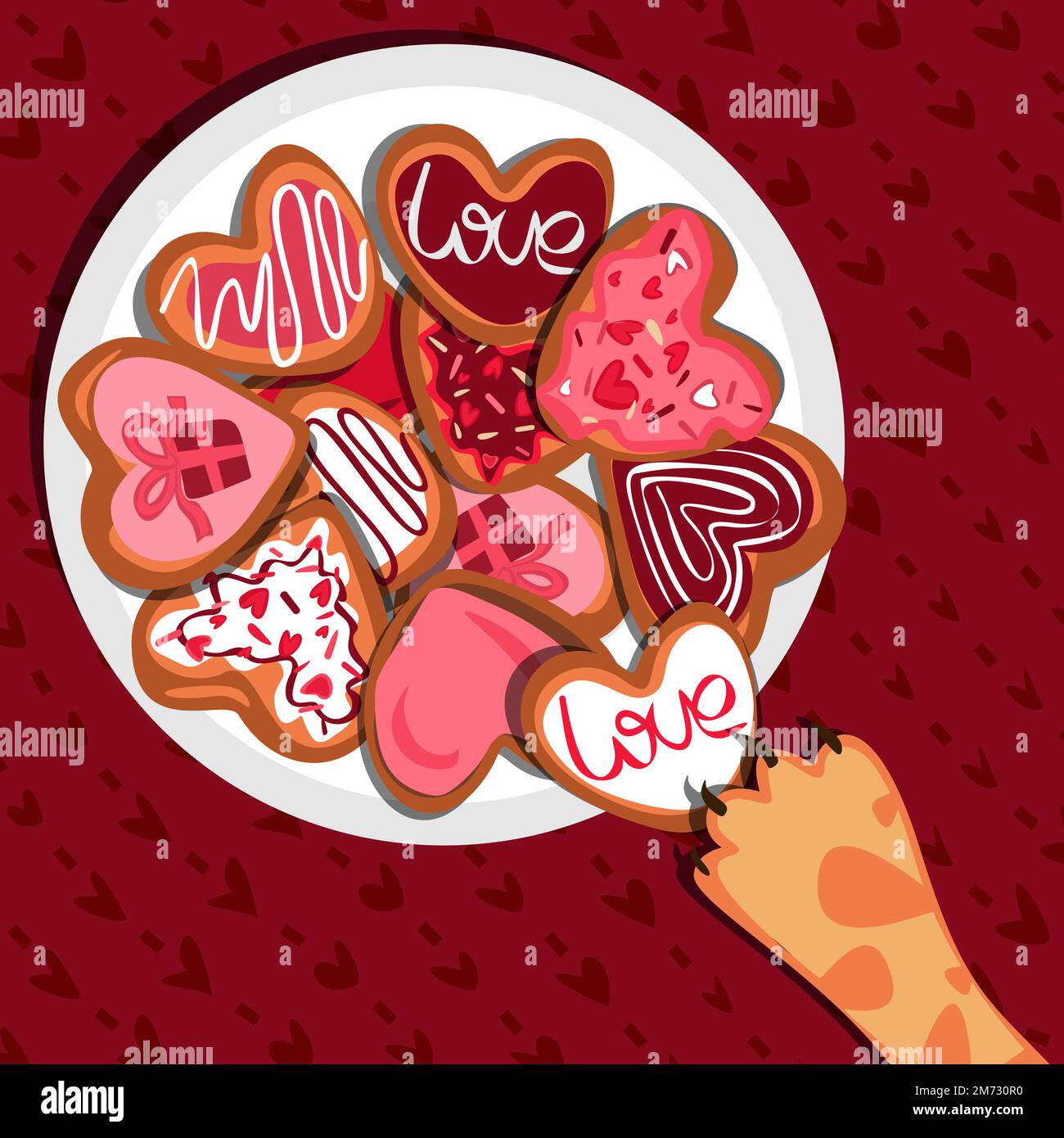 Happy valentines cat paws and cookies card. Romantic Valentines Day ...