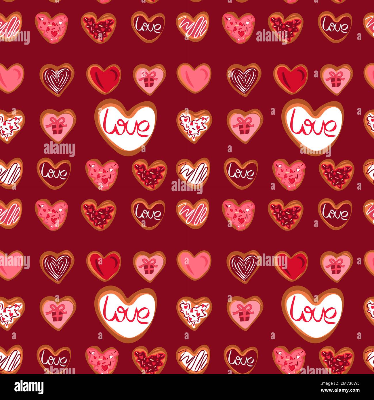 Happy valentines hearts cookies seamless pattern. Romantic Valentines ...