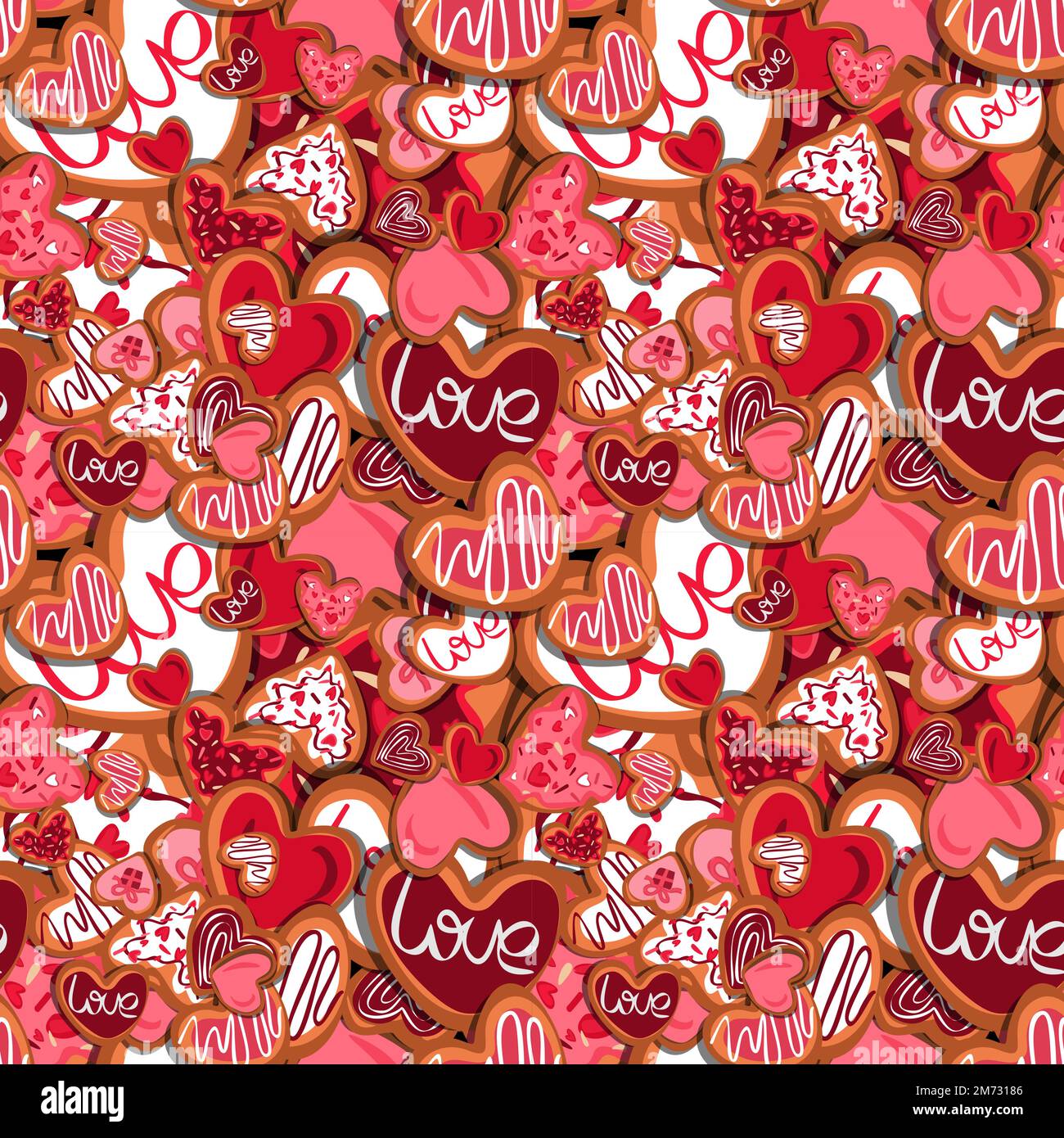 Happy valentines hearts cookies seamless pattern. Romantic Valentines ...