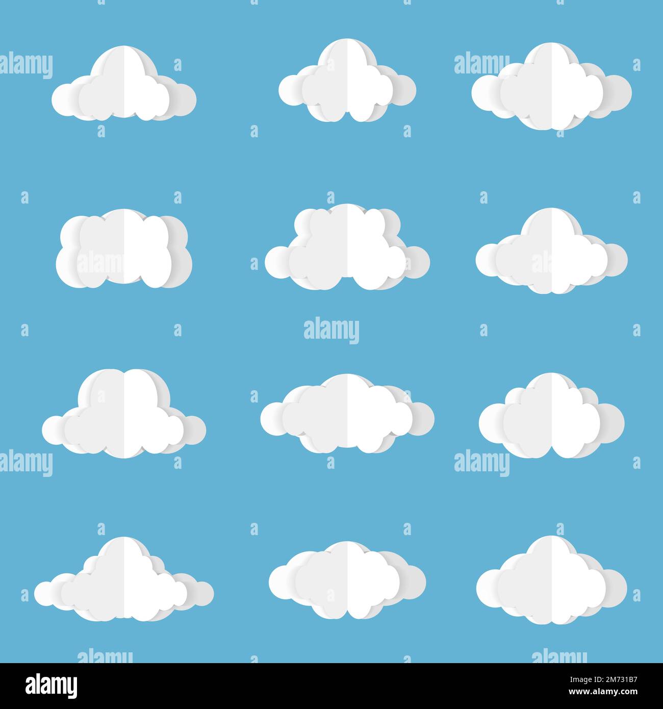 Different clouds on blue sky in origami design. Collection of white ...