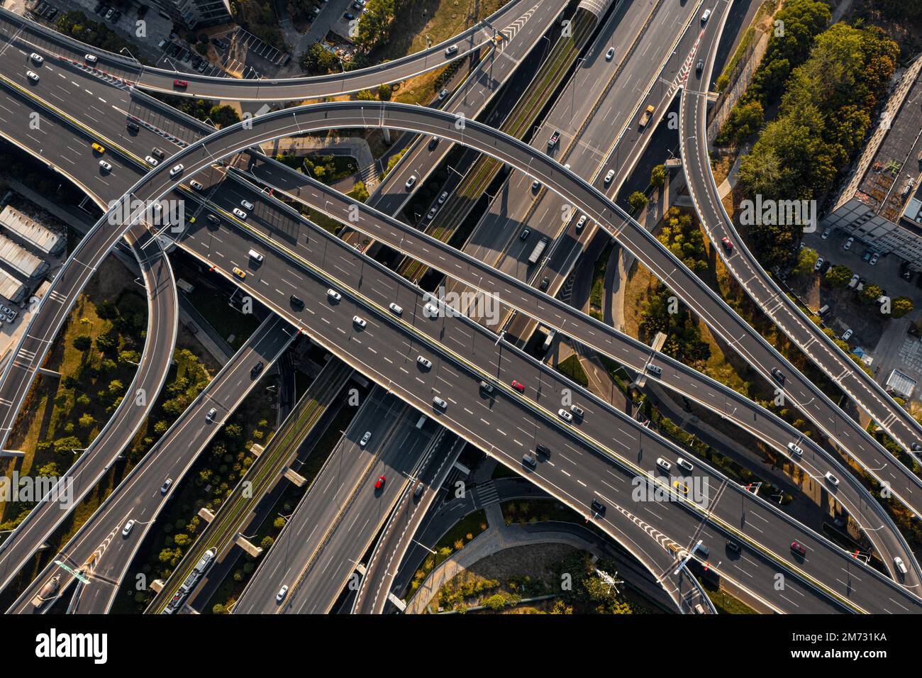 An aerial view of the viaduct of Optics Valley Avenue in Wuhan, China ...