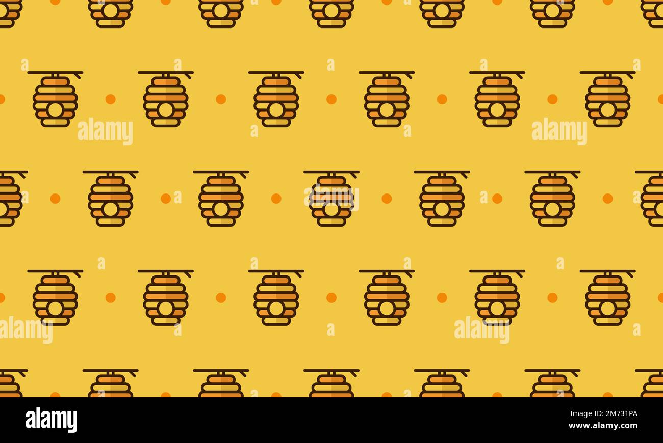 Beehive pattern with cartoon beehive. Seamless beehive background ...