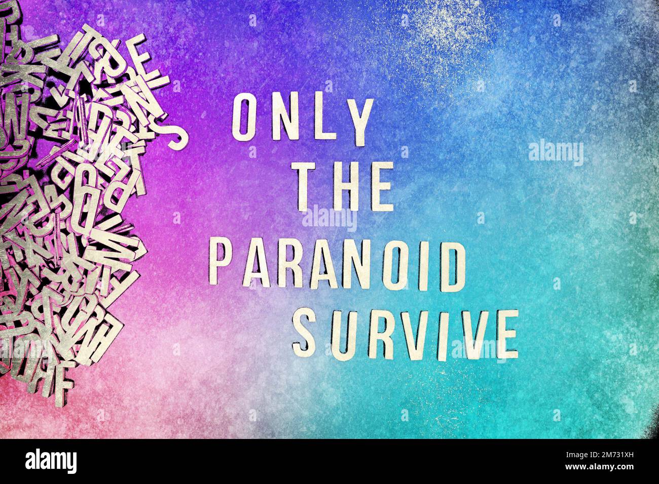 ONLY THE PARANOID SURVIVE in wooden English words language capital ...