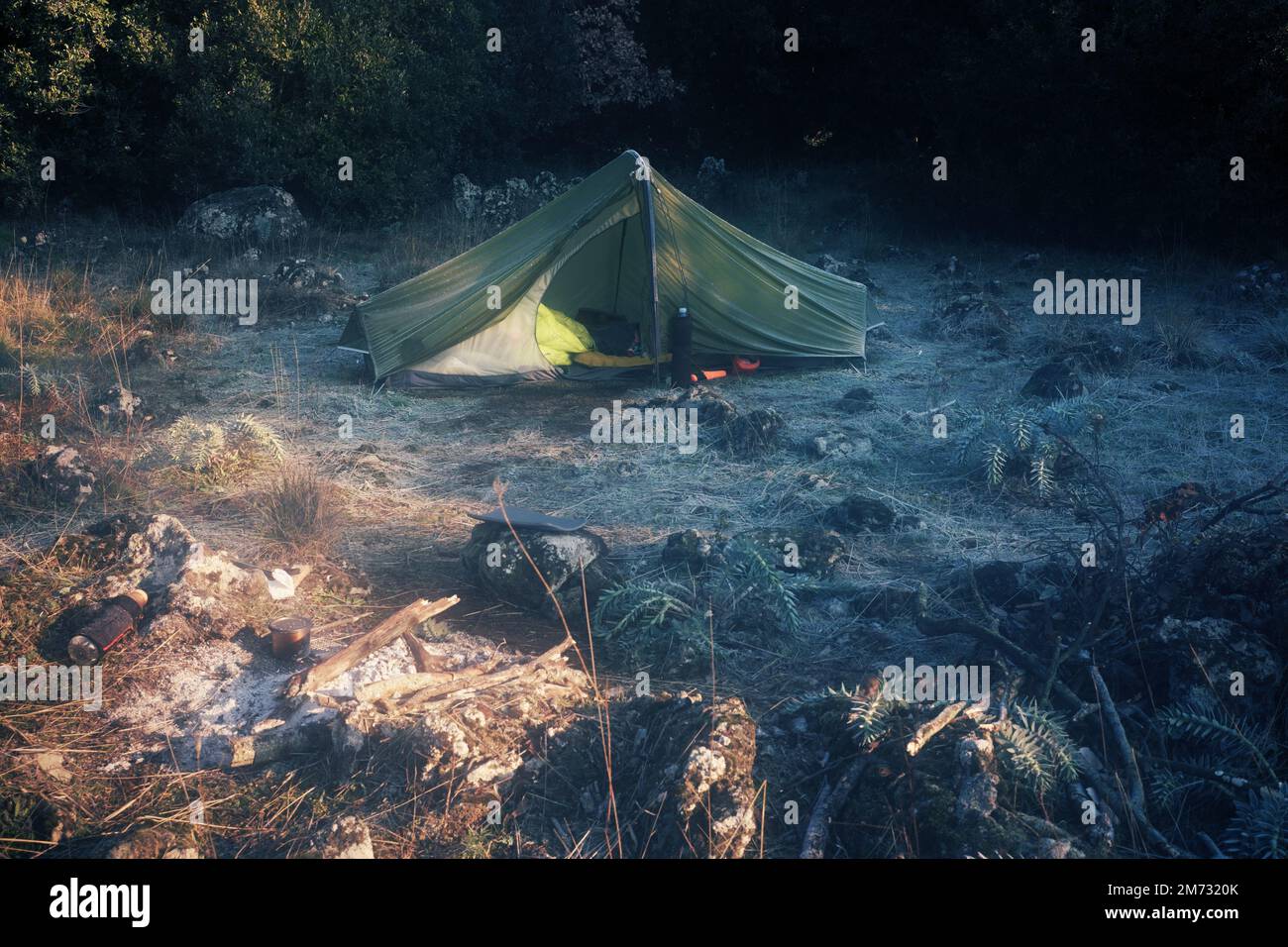 morning frost on campsite in Sicily, Etna Park, Italy Stock Photo - Alamy