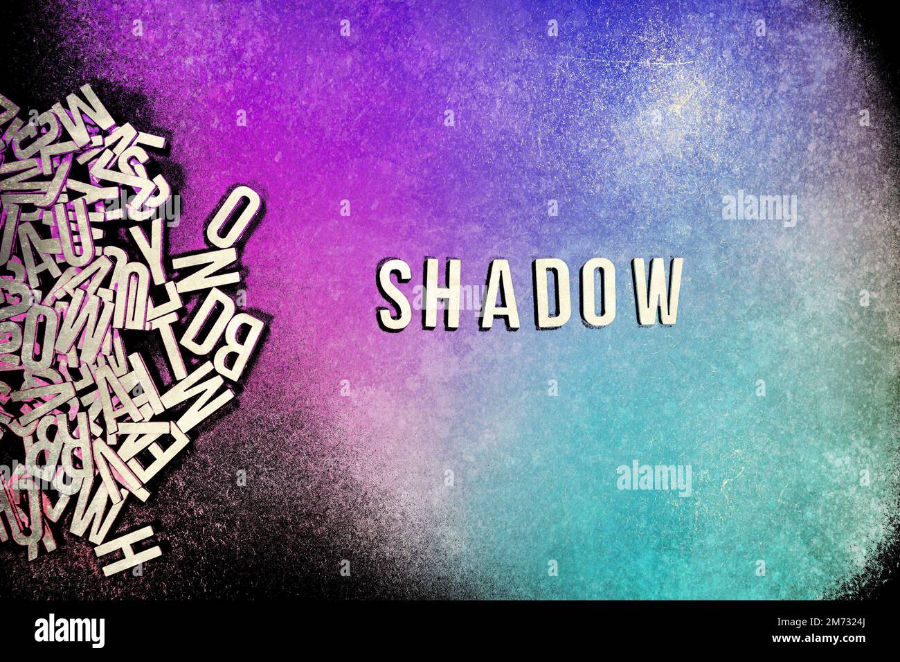 SHADOW in wooden English words language capital letters spilling from a ...