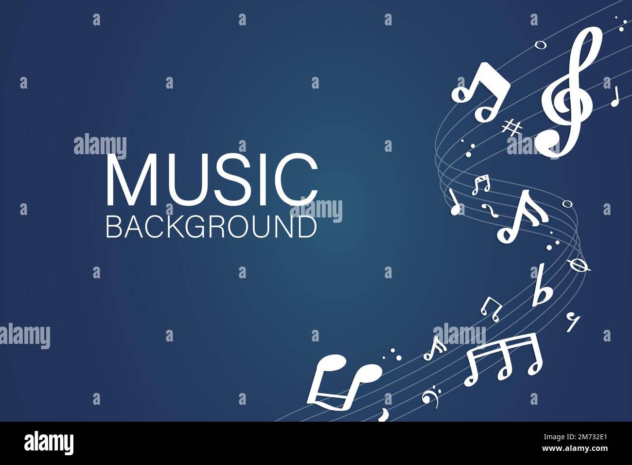 White flowing music notes on blue background vector Stock Vector Image ...