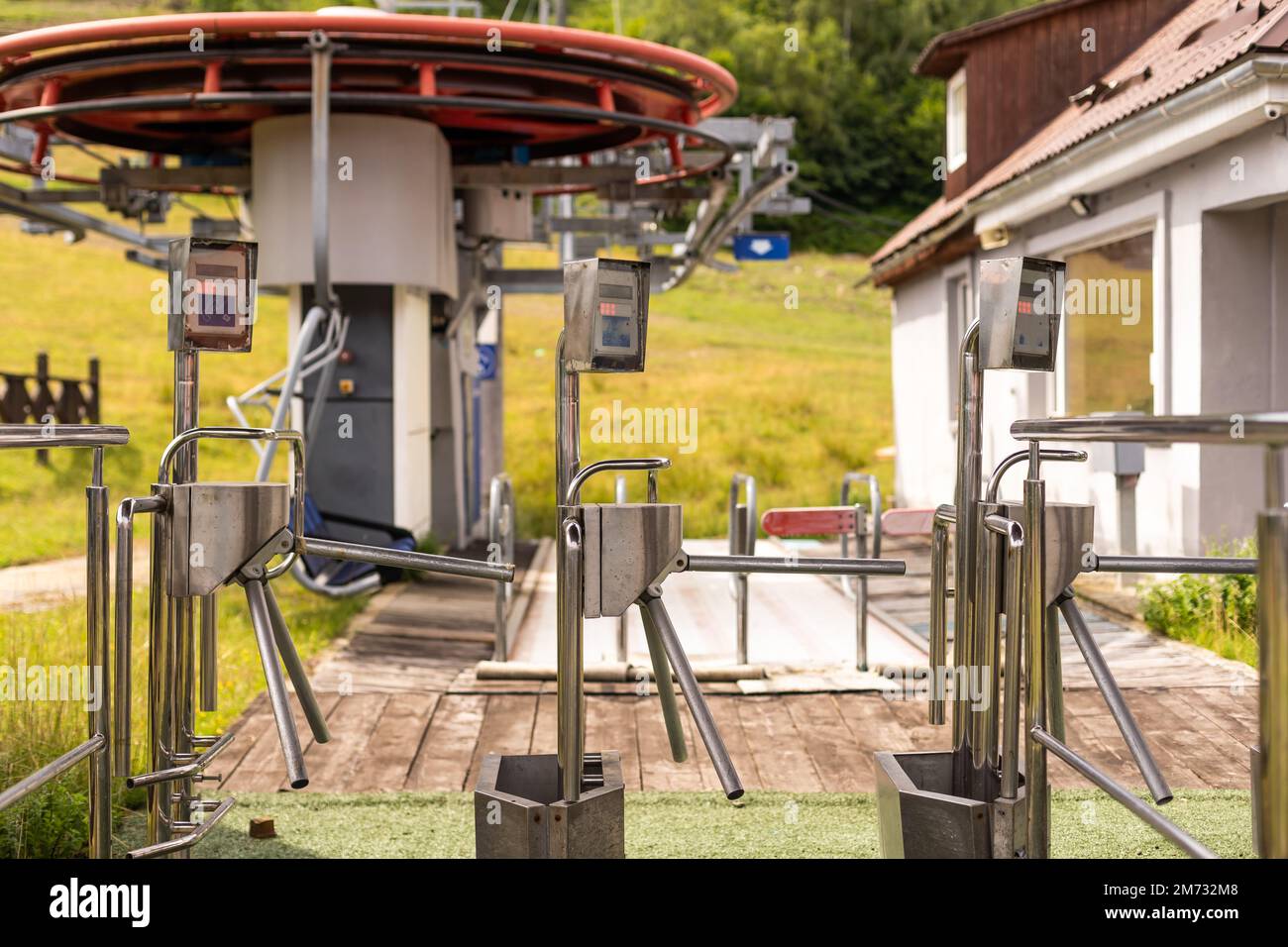 Old abandoned wooden lift station in the mountains Stock Photo - Alamy