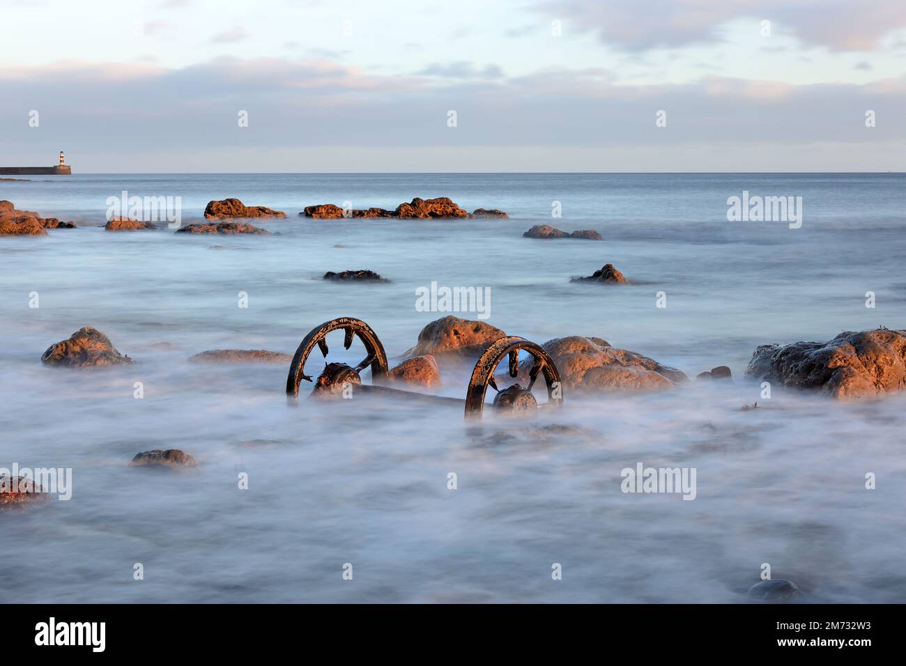 Old Chaldron Wagon Wheels on the Chemical Beach with Seaham Harbour ...
