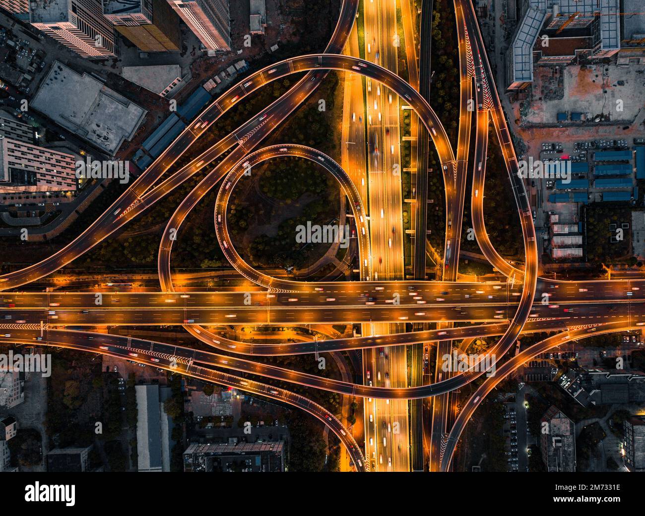 An aerial view of the viaduct on Optics Valley Avenue, Wuhan, China ...