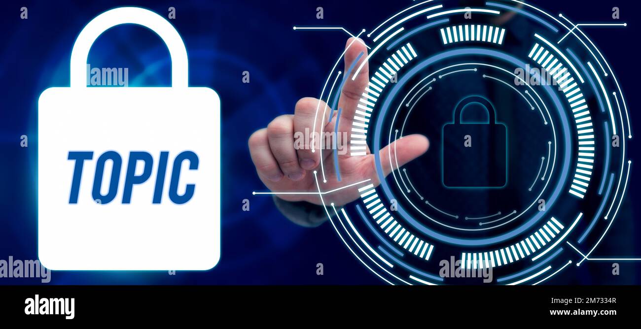 Text showing inspiration Topic. Business overview matter dealt with in ...