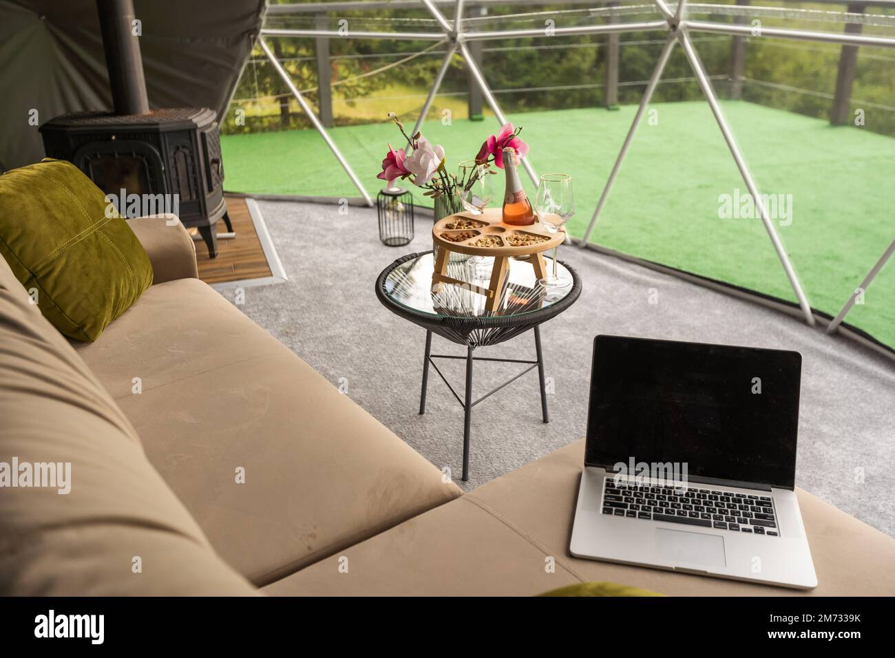 laptop in the dome camping Stock Photo - Alamy